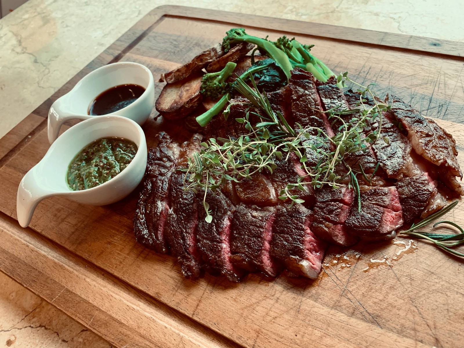Tomahawk • Grilled Aus wagyu served with veal stock sauce, mustard, and ...