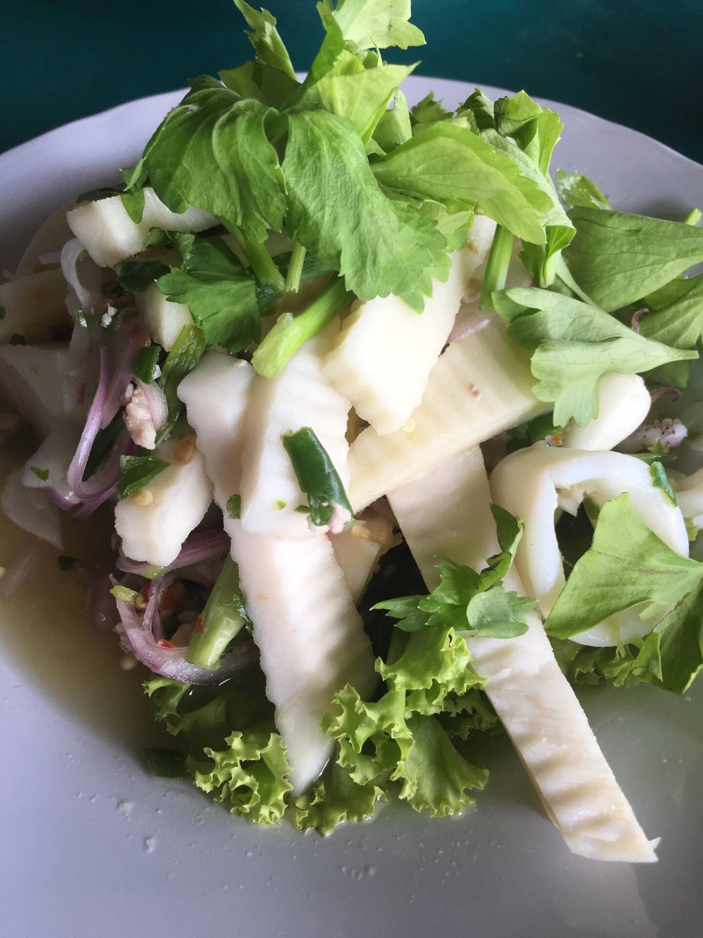 ยำยอดมะพร้าว ร้าน บ้านสวนริมน้ำ