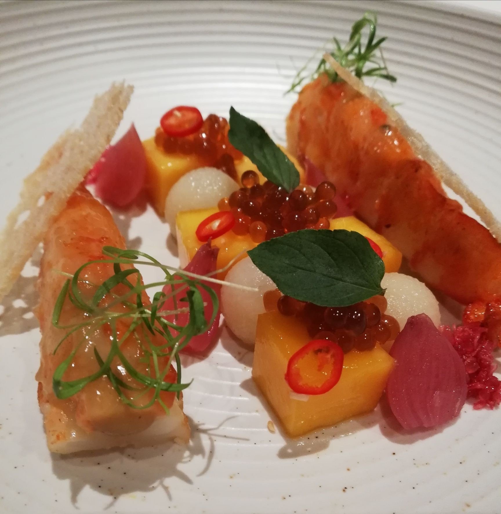 Starter - Surat Thani Shrimp / Fresh Mango / Ponzu Caviar / Lime Caviar ...