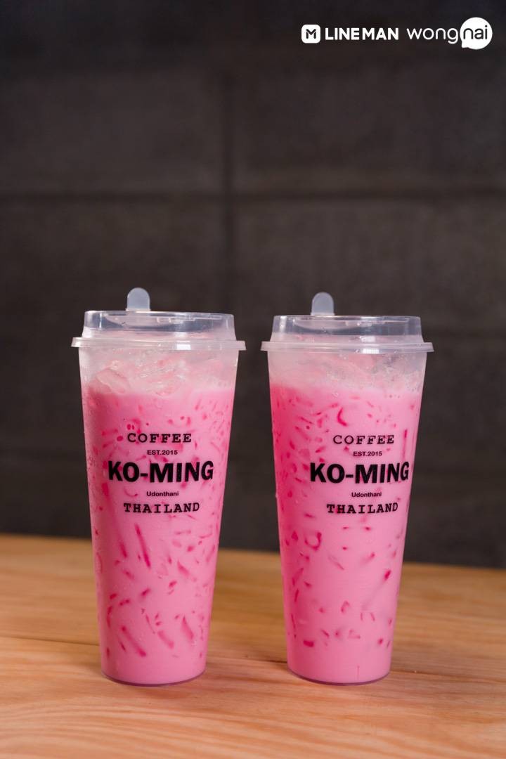 นมชมพูเย็น ร้าน Ko-ming Cafe อุดรธานี
