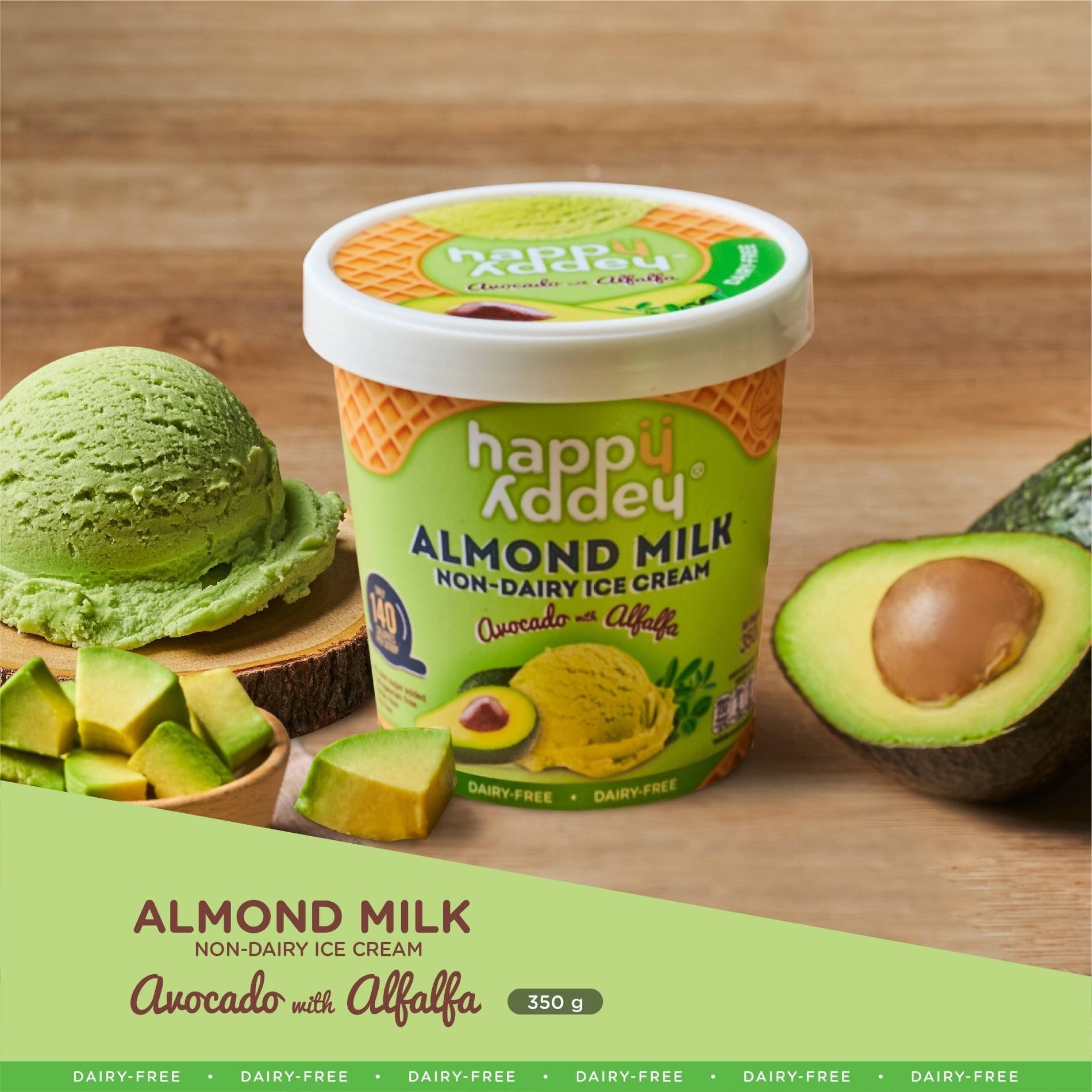 Happy Addey Avocado with Alfalfa Ice Cream Vegan 350g (ไอศกรีมนมอัลมอน ...