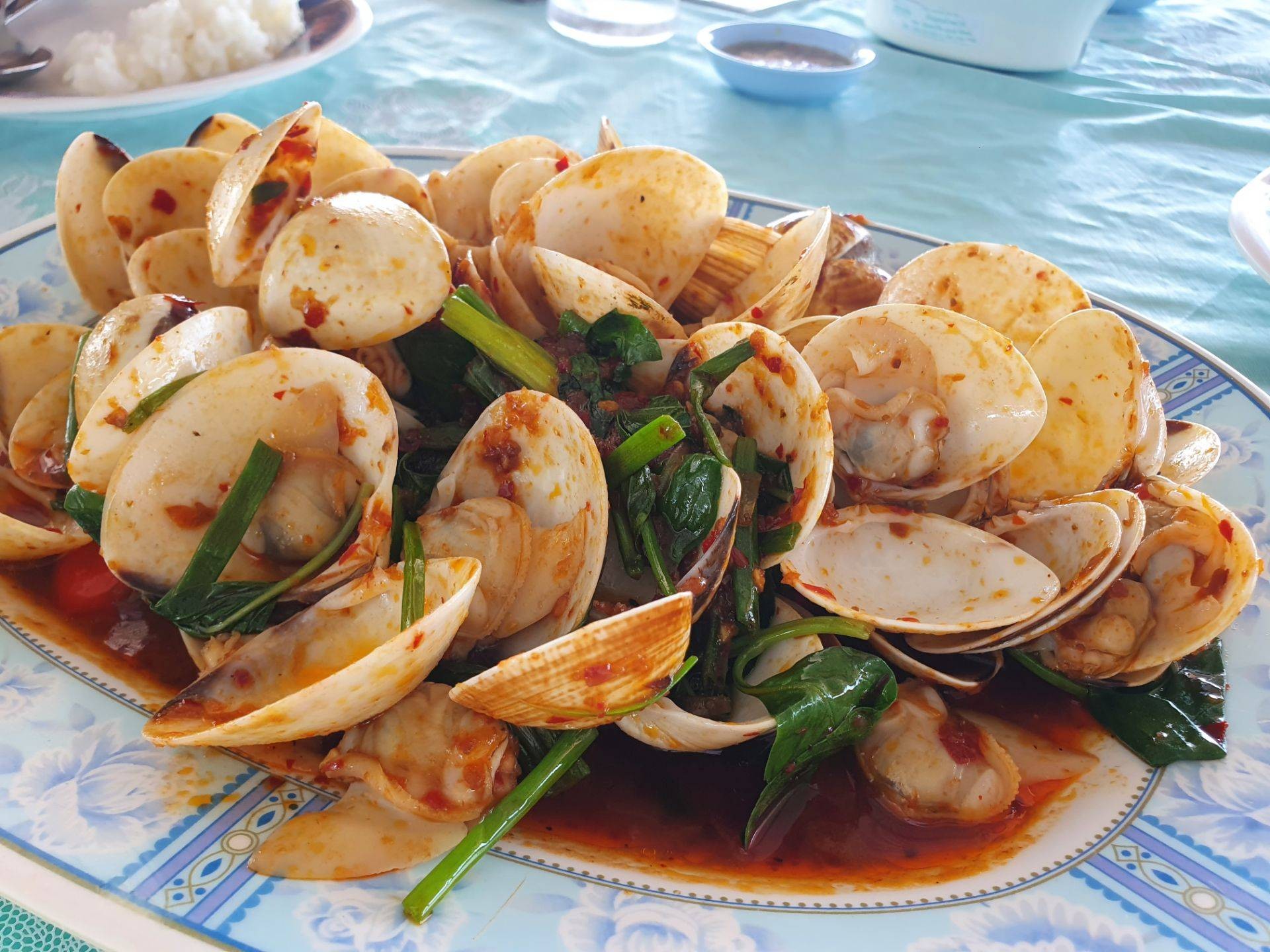 หอยตลับผัดน้ำพริกเผา ร้าน ปรีชา ซีฟู้ด นาจอมเทียน - Wongnai