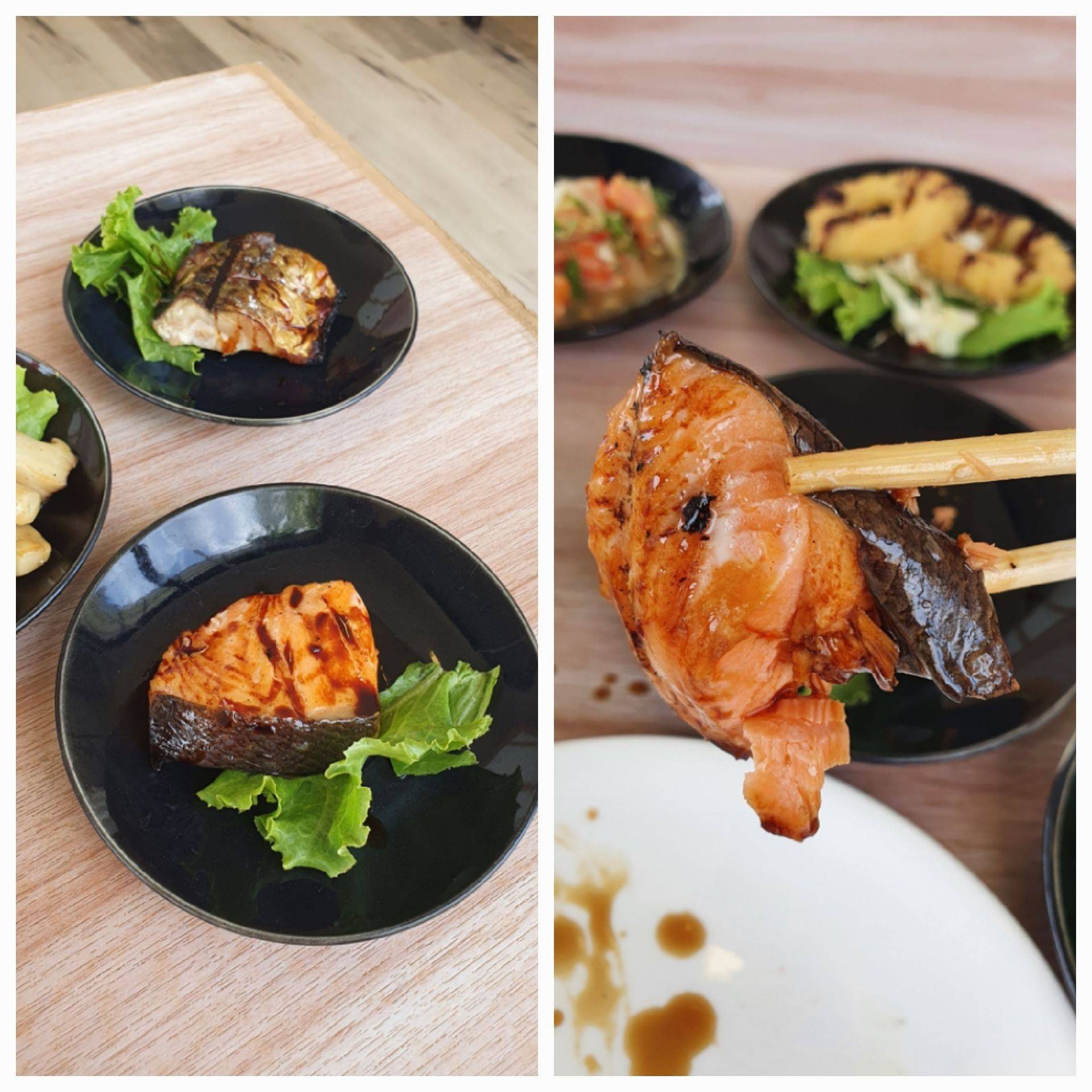 แซลม่อนย่างซีอิ๊ว • ย่างซีอิ๊วยังไม่อร่อย ร้าน Tomi Japanese buffet