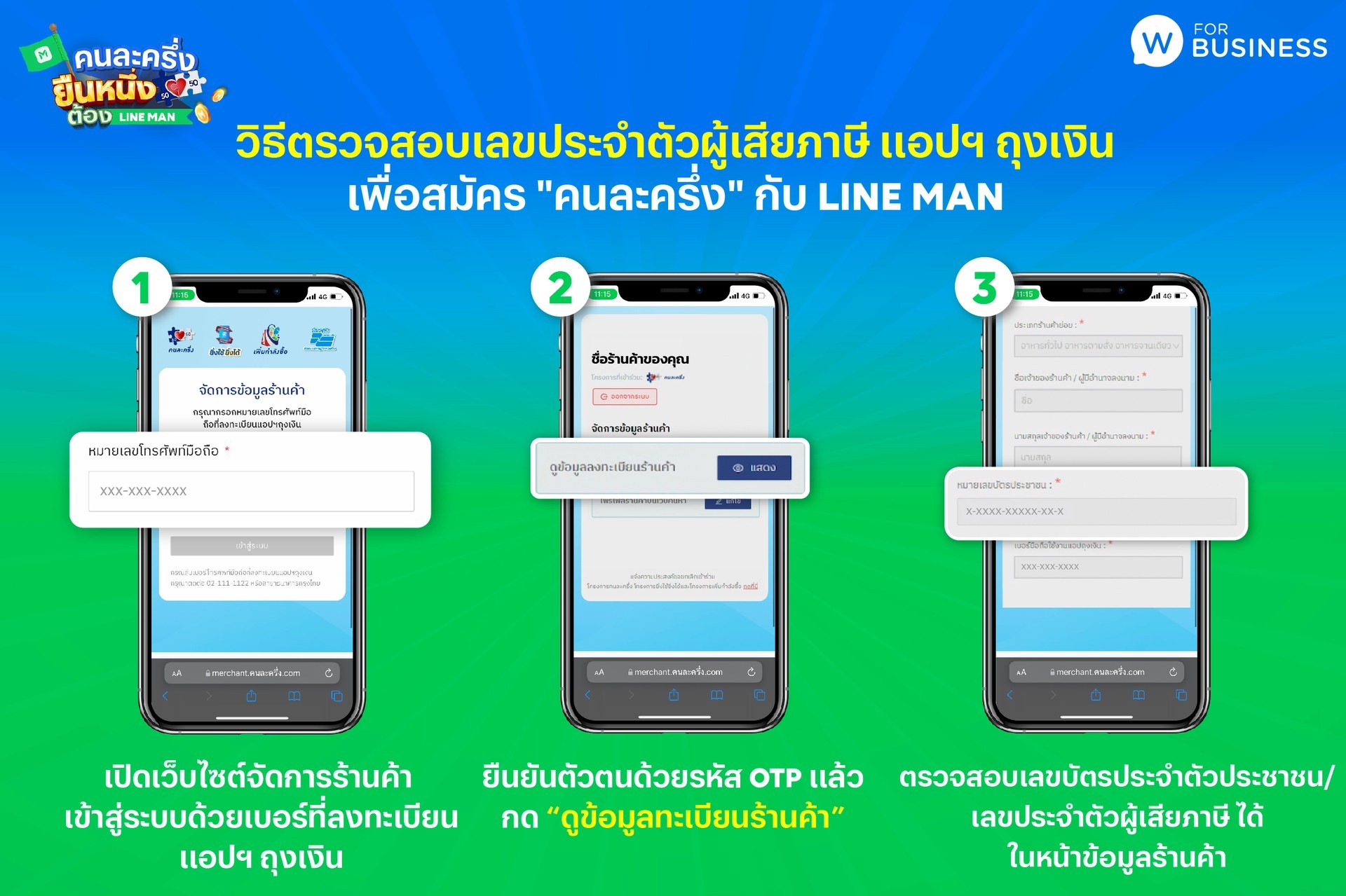 คู่มือร้านอาหาร วิธีสมัครและใช้งาน "คนละครึ่ง" กับ LINE MAN