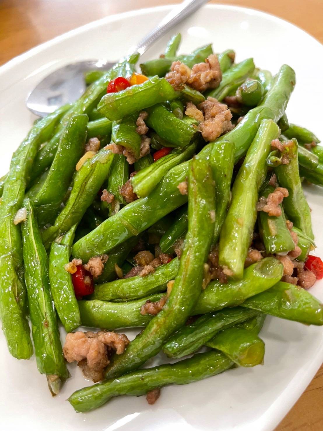 ผัดถั่วแขก 干煸四季豆 ร้าน บุญโภชนา 食得福