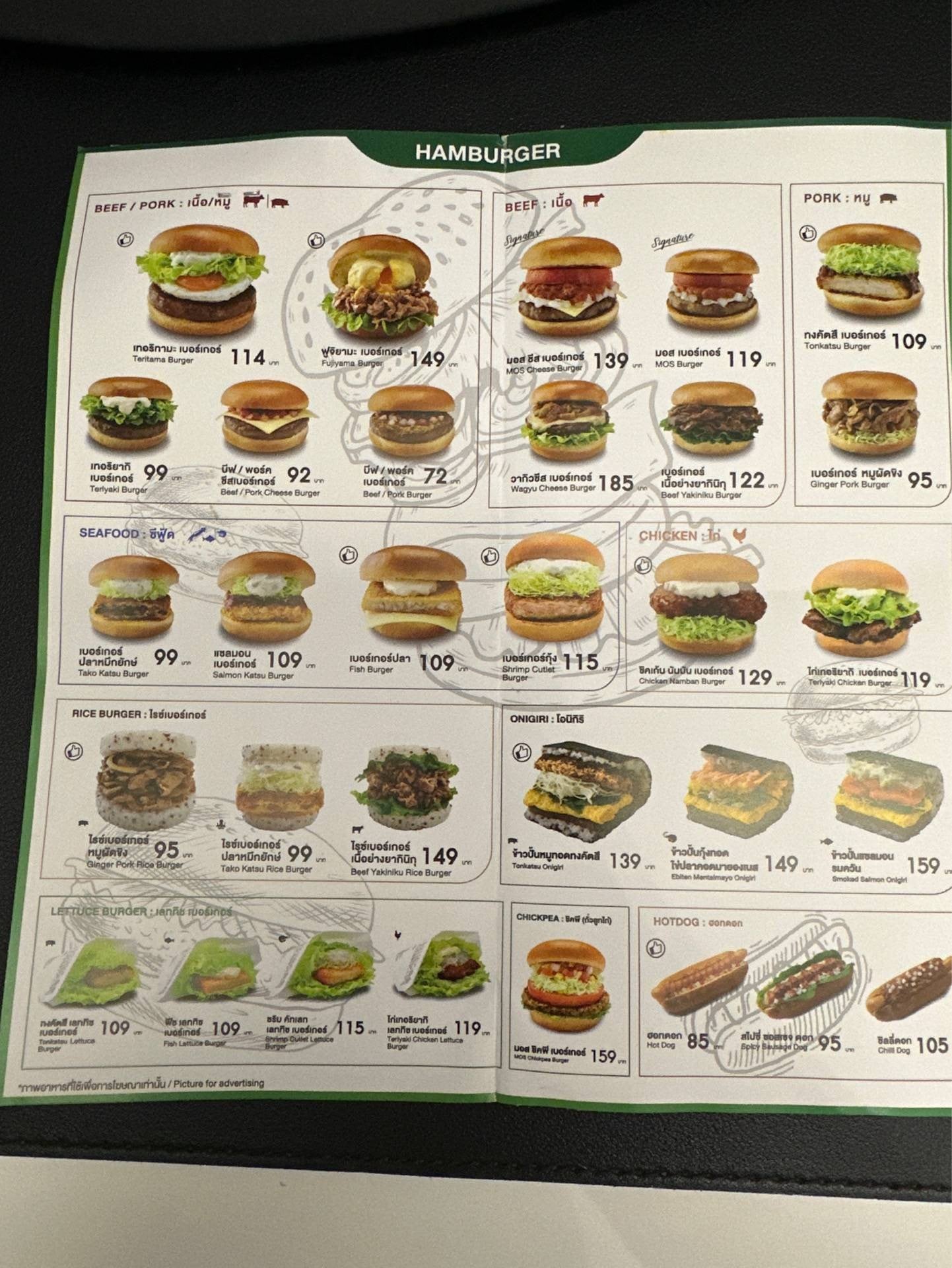 รีวิว MOS BURGER Central World - MS001 - Menu ของทางร้านนมีแบบ set และ ...