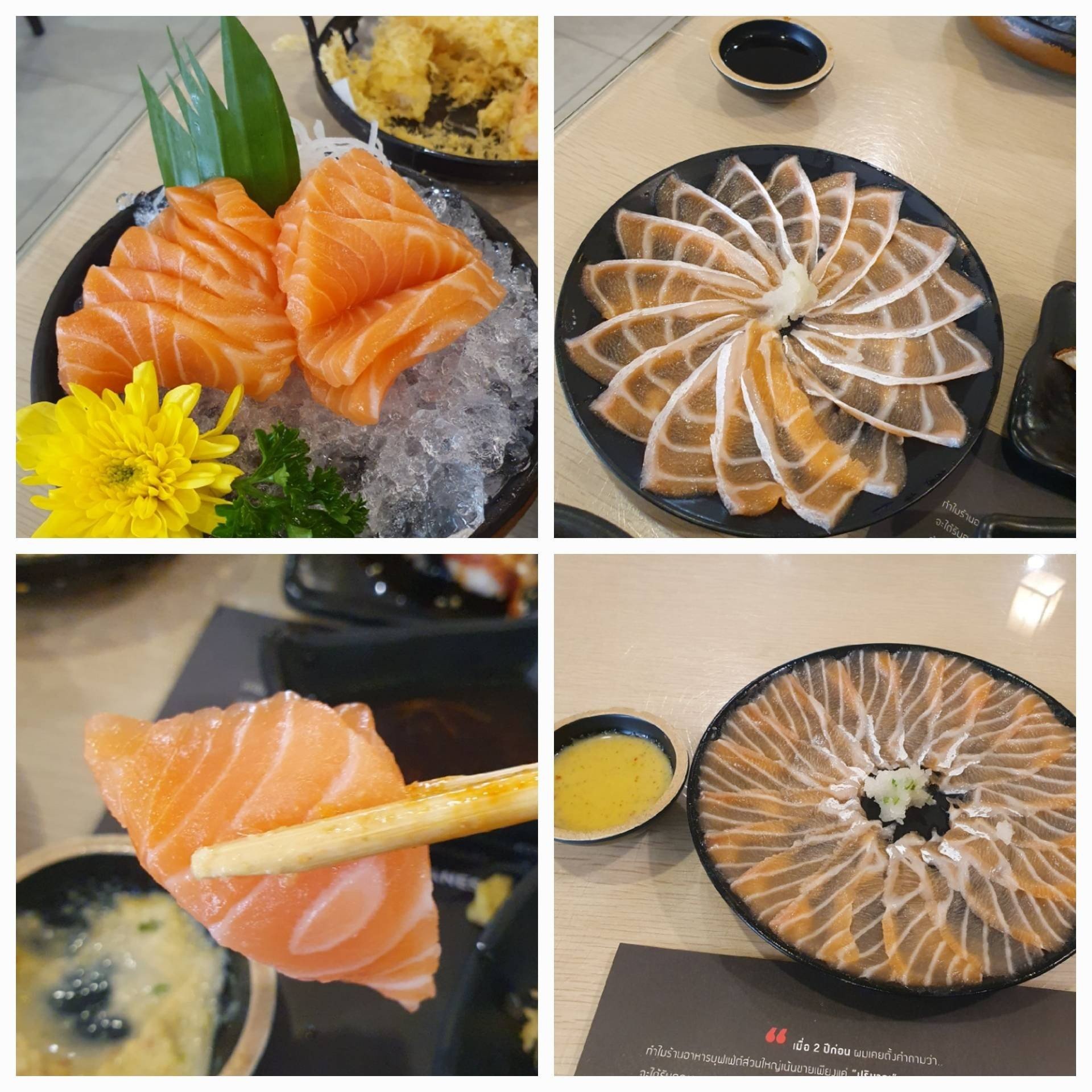 แซลม่อน • แซลม่อนแล่บางอร่อยดีทั้งสองแบบ ร้าน Haru Japanese Buffet