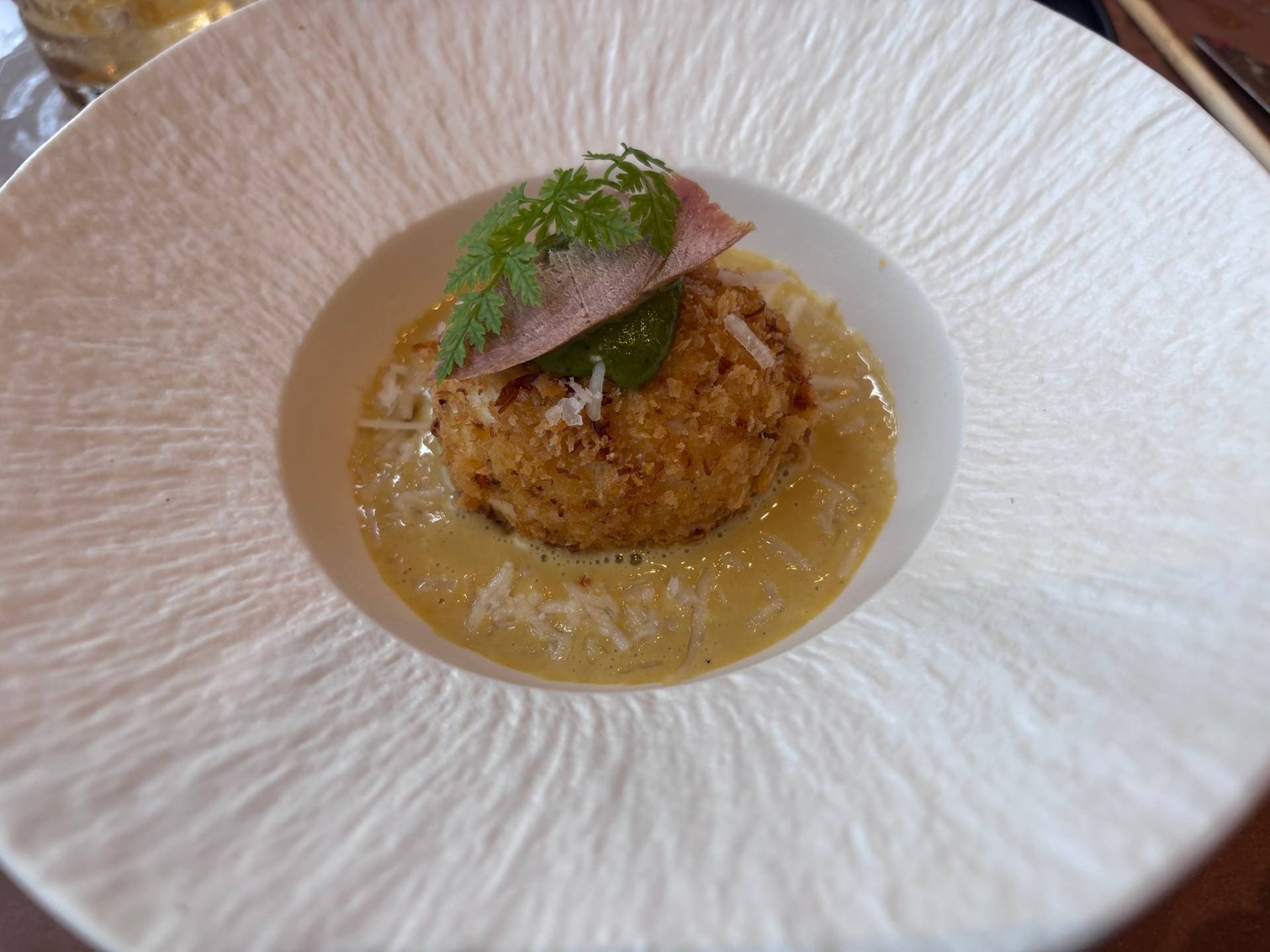 Crispy S-Pure Egg with Mustard Veloute and Katsuobushi ร้าน Copper ...