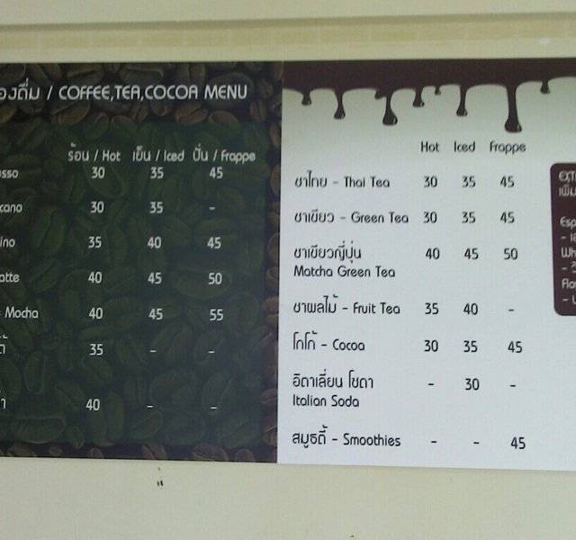 เมนูของร้านอาหาร Toby Coffee