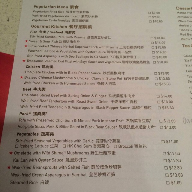 เมนูของร้านอาหาร Tong Dim Noodle Bar