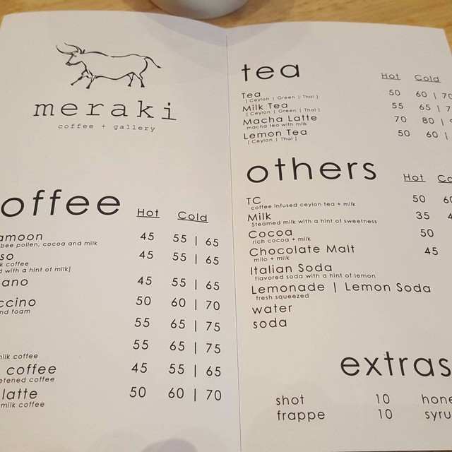 เมนูของร้านอาหาร Meraki Coffee+gallery
