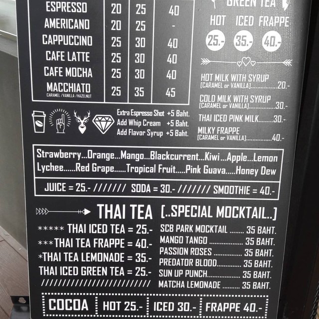 เมนูของร้านอาหาร Fact Coffee Overdose SCB G Tower