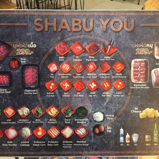 เมนูของร้านอาหาร Shabu You ม.เกษตร อ่าวอุดม