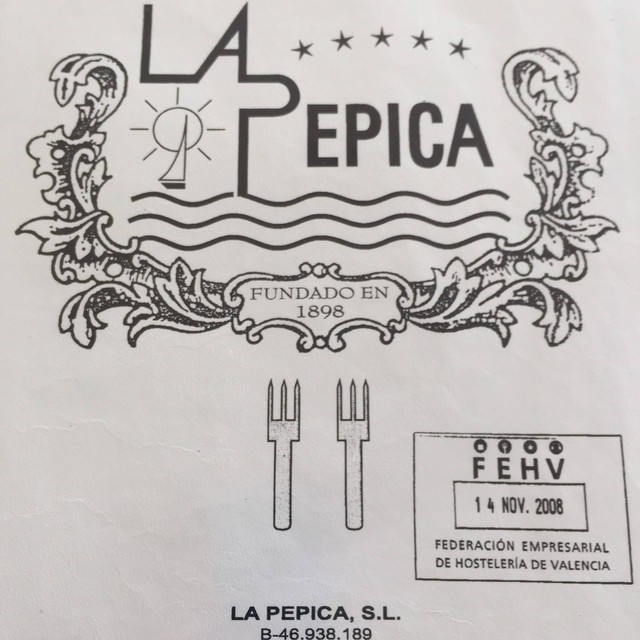 เมนูของร้านอาหาร La Pepica