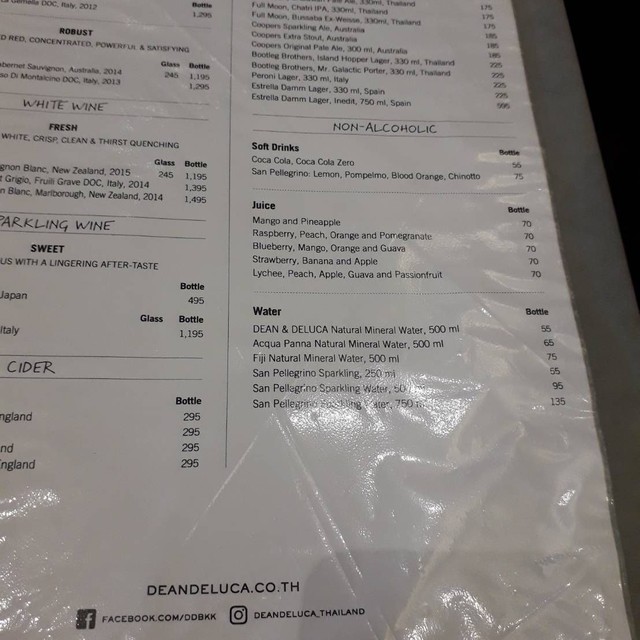เมนูของร้านอาหาร DEAN & DELUCA เซ็นทรัลเอ็มบาสซี่