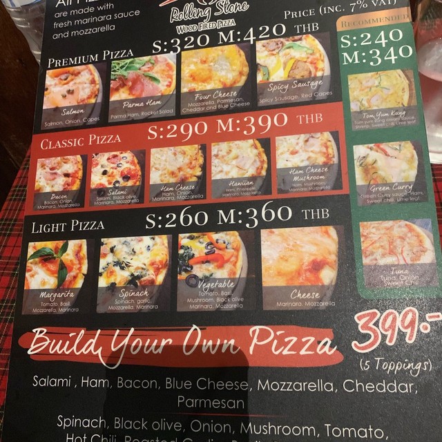 เมนูของร้านอาหาร Rolling Stone Pizza เดอะบีคอนเพลส ซอยสุขุมวิท50 - Wongnai