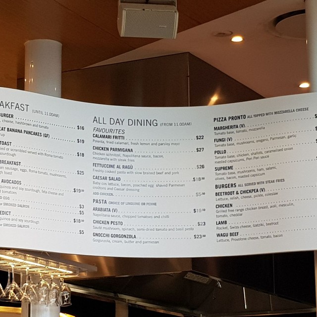 เมนูของร้านอาหาร Peroni Bar Sydney Airport