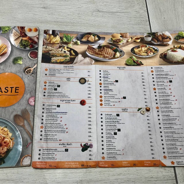 เมนูของร้านอาหาร Tops at Taste Baan & Beyond Pattaya