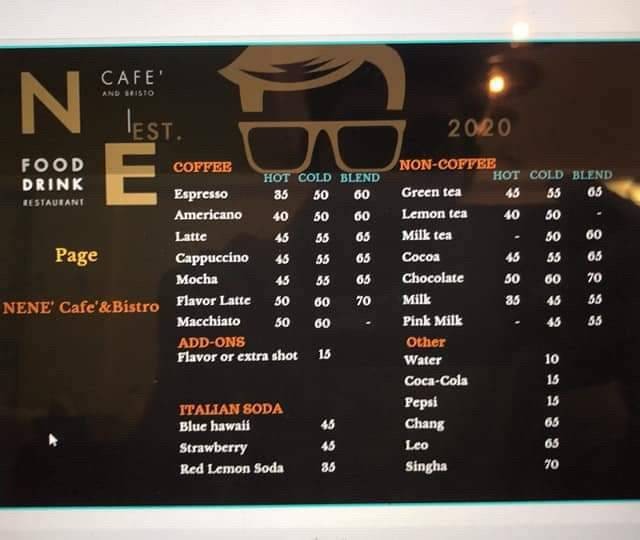 เมนูของร้านอาหาร NENE' CAFE' พระนครศรีอยุธยา