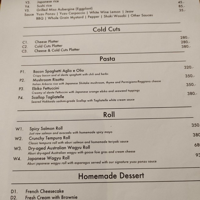 เมนูของร้านอาหาร CUT CUT Raw & Grilled