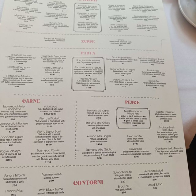 เมนูของร้านอาหาร Isola by Signor Sassi