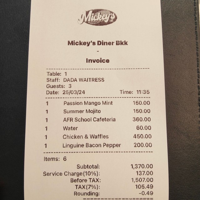เมนูของร้านอาหาร Mickey's Diner BKK เกษรอัมรินทร์