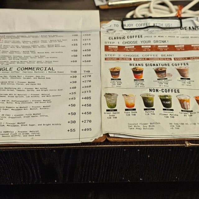 เมนูของร้านอาหาร Beans Coffee Roasters ซอยละลายทรัพย์