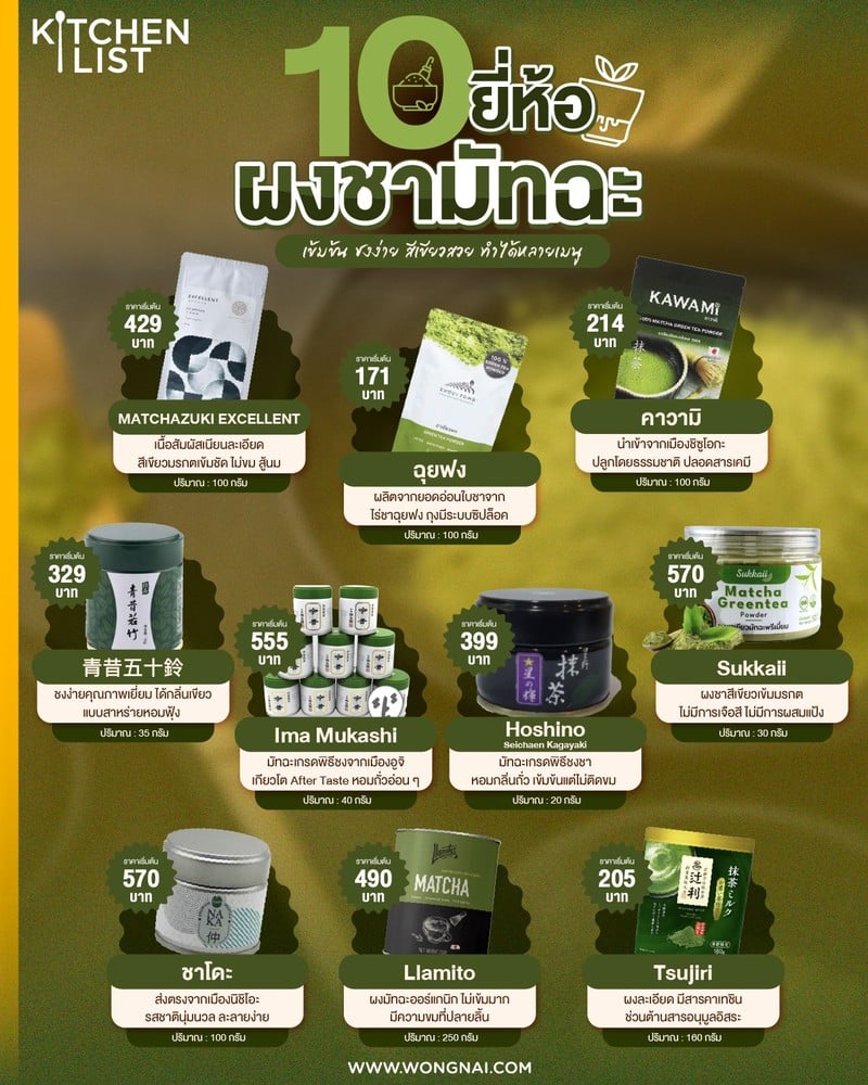 10 ยี่ห้อผงชามัทฉะ เข้มข้น ชงง่าย สีเขียวสวย ทำได้หลายเมนู